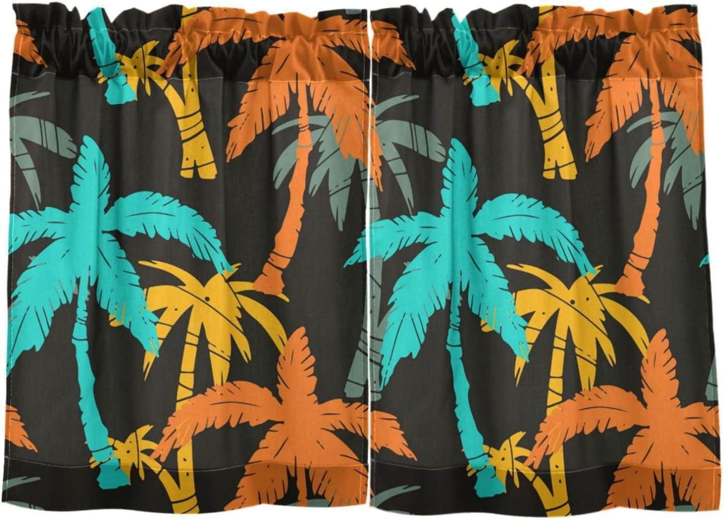 Palm Tree Kitchen Curtains 2 Panels UV Protected Tier Curtains, Half ...