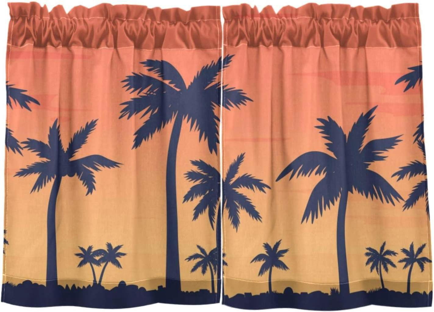 Palm Tree Kitchen Curtains 2 Panels UV Protected Tier Curtains, Half ...