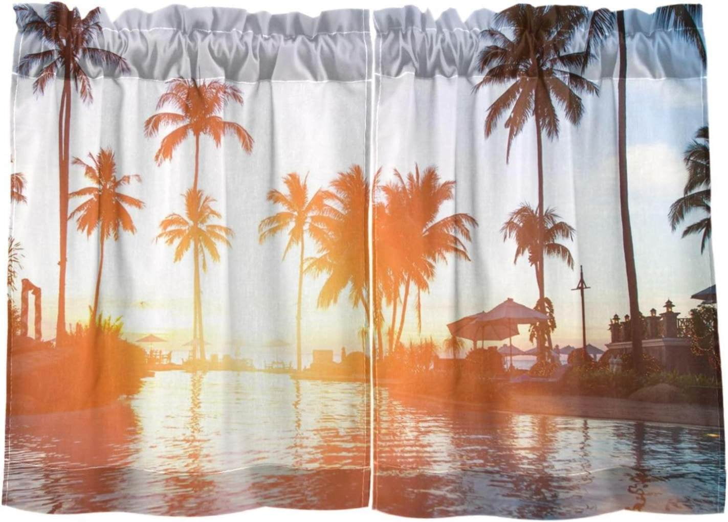 Palm Tree Kitchen Curtains 2 Panels UV Protected Tier Curtains, Half ...