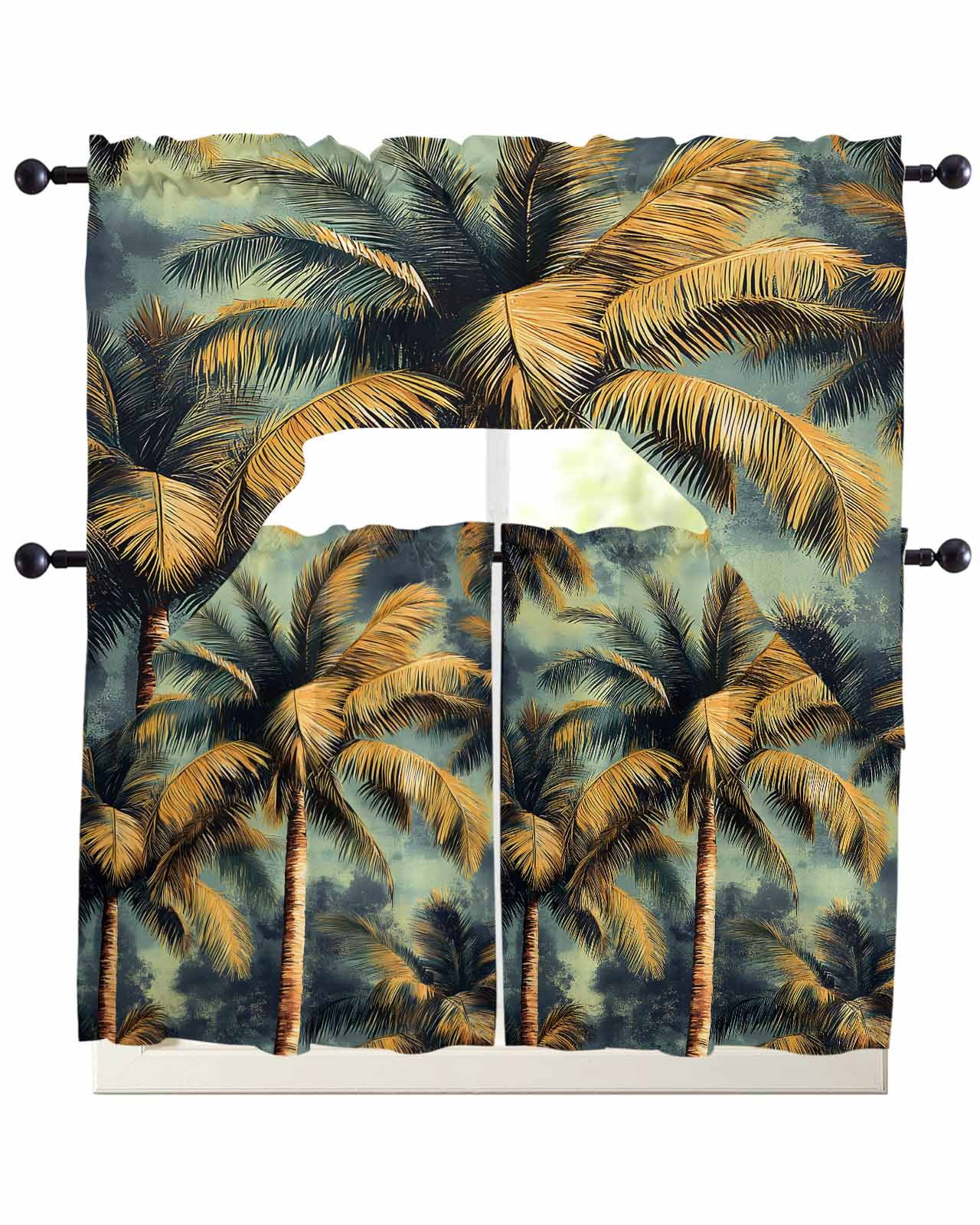 Palm Tree Kitchen Curtains Sets 24 Inch Length with Valance, Retro ...