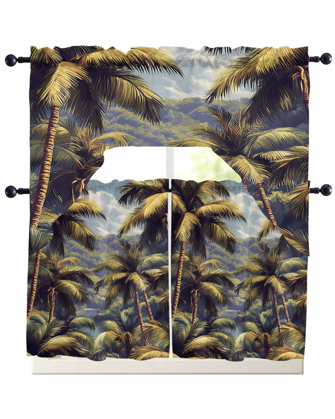 Palm Tree Kitchen Curtains Swag Valance and Tier Curtains Set 36 Inch ...