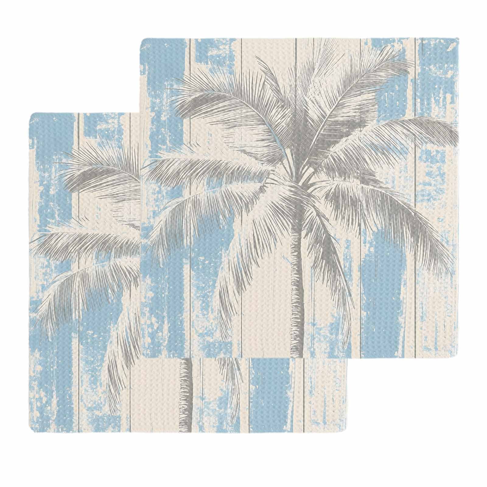 Palm Tree Kitchen Dish Towels for Drying Dishes Set of 2, Blue Tropical ...