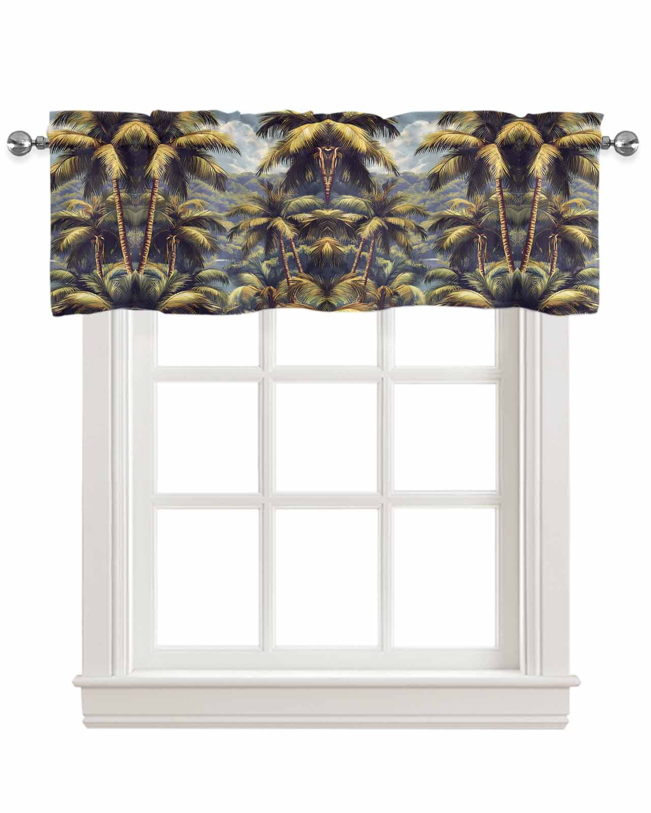 Palm Tree Kitchen Valances for Windows Farmhouse Linen Window Valance ...
