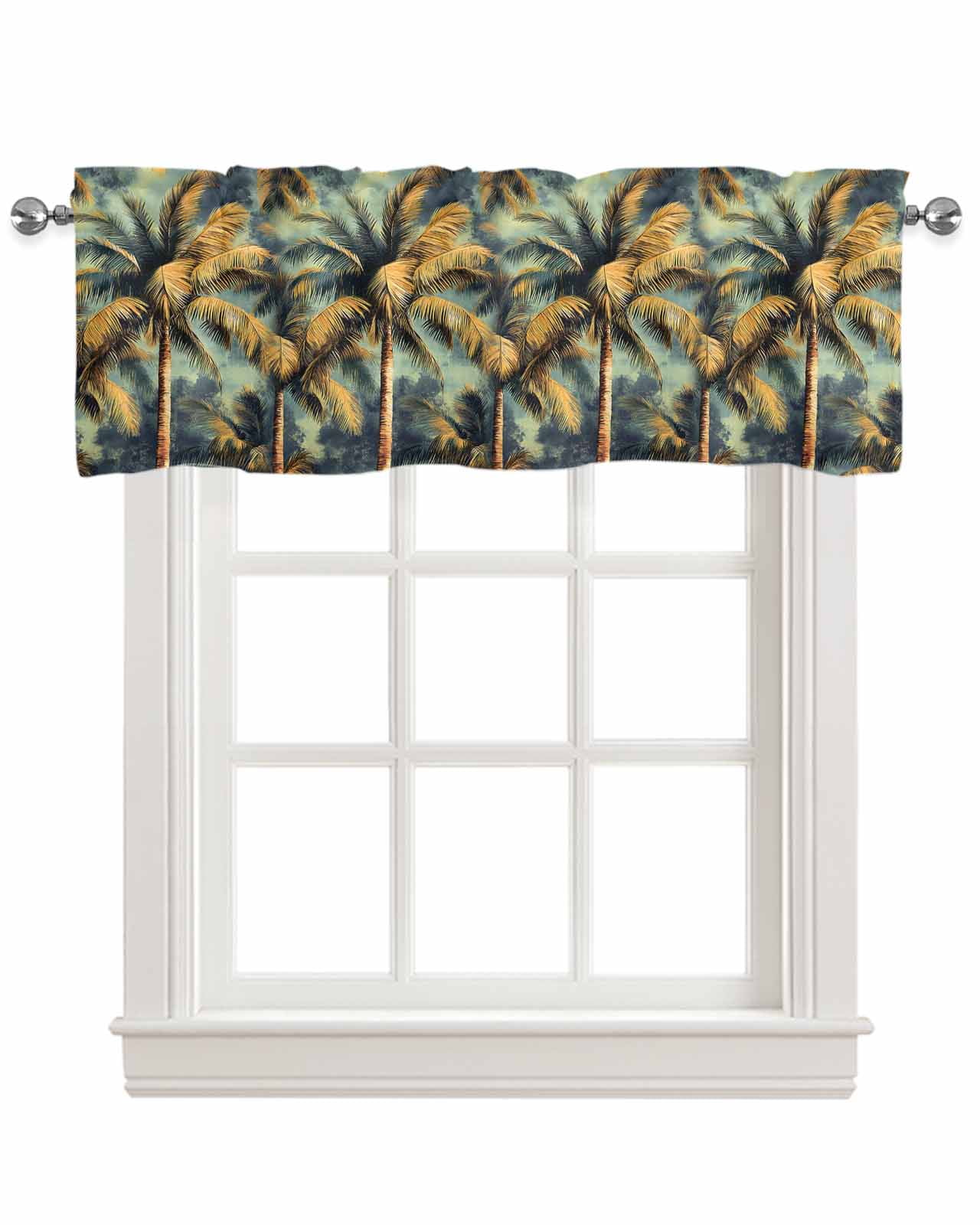 Palm Tree Kitchen Valances for Windows Farmhouse Linen Window Valance ...