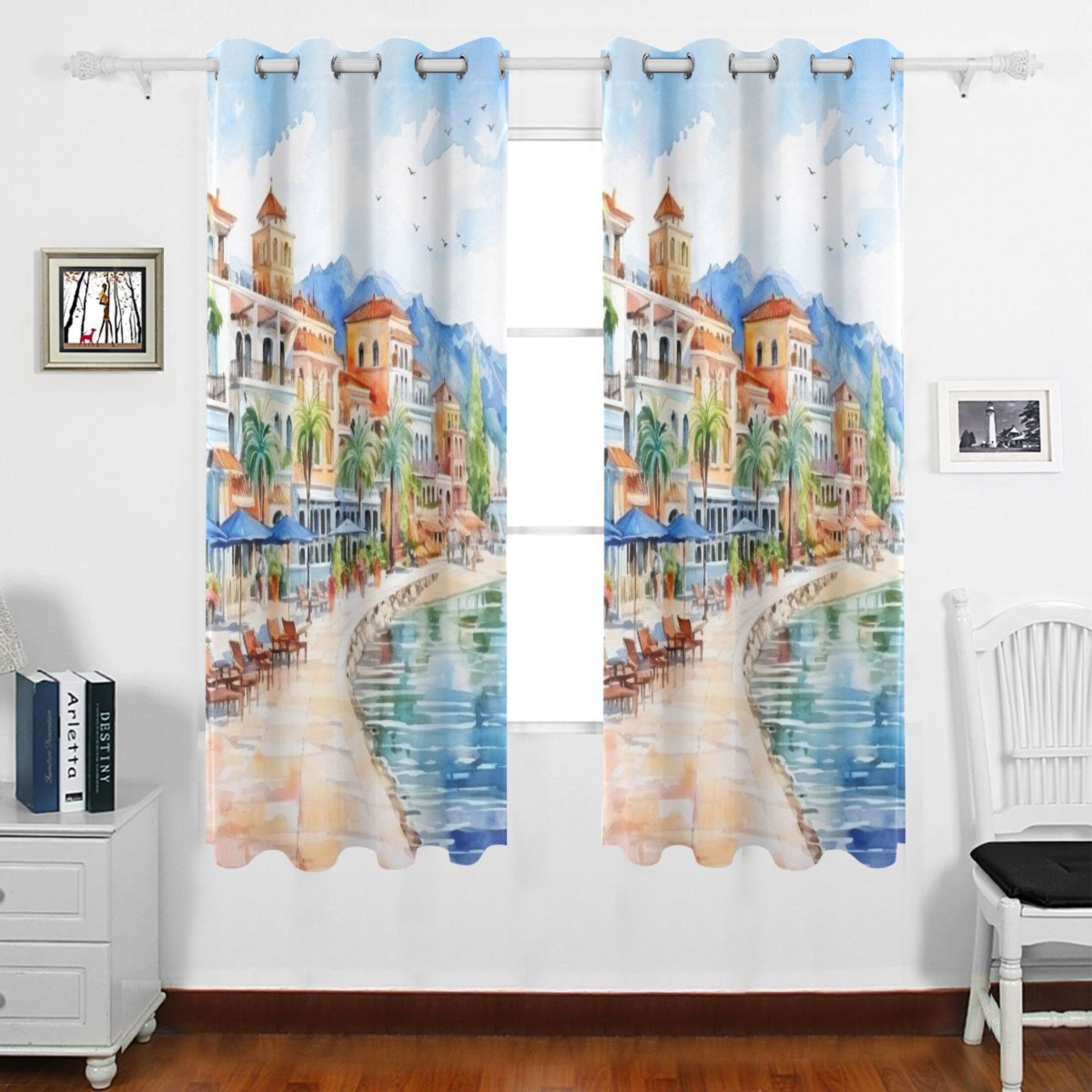Palm Tree Landscape Grommet Blackout Curtains Thermal Insulated Window ...