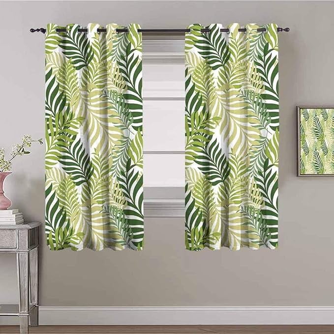 Palm Tree Leaves Blackout Window Curtain, Tropical Print Curtain ...