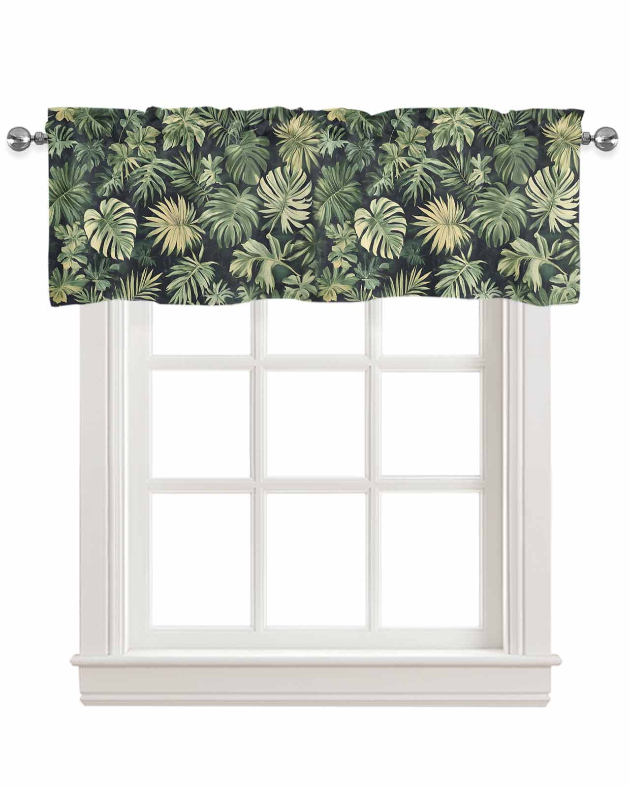 Palm Tree Leaves Kitchen Valances for Windows Farmhouse Linen Window ...