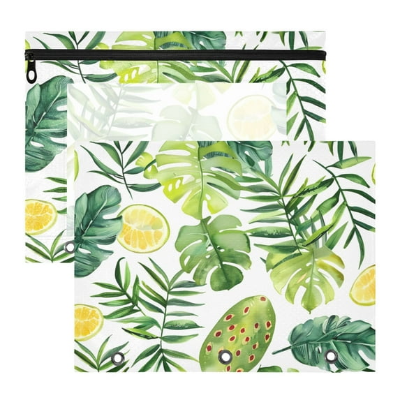 Palm Tree Leaves Lemons Watercolor 3-Ring Binder Pouches A4 Size Zipper ...