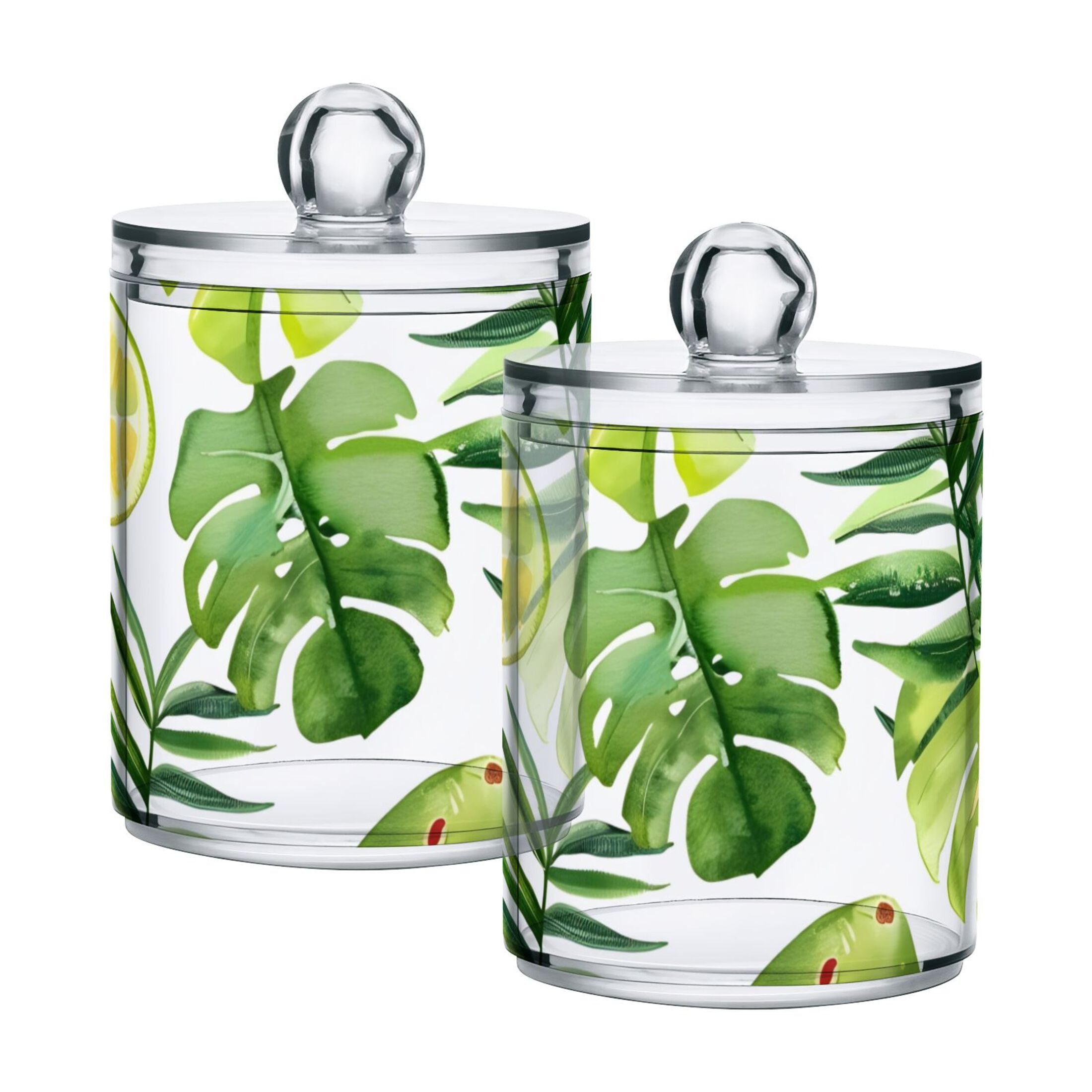 Palm Tree Leaves Lemons Watercolor Translucent Plastic Cans Storage ...