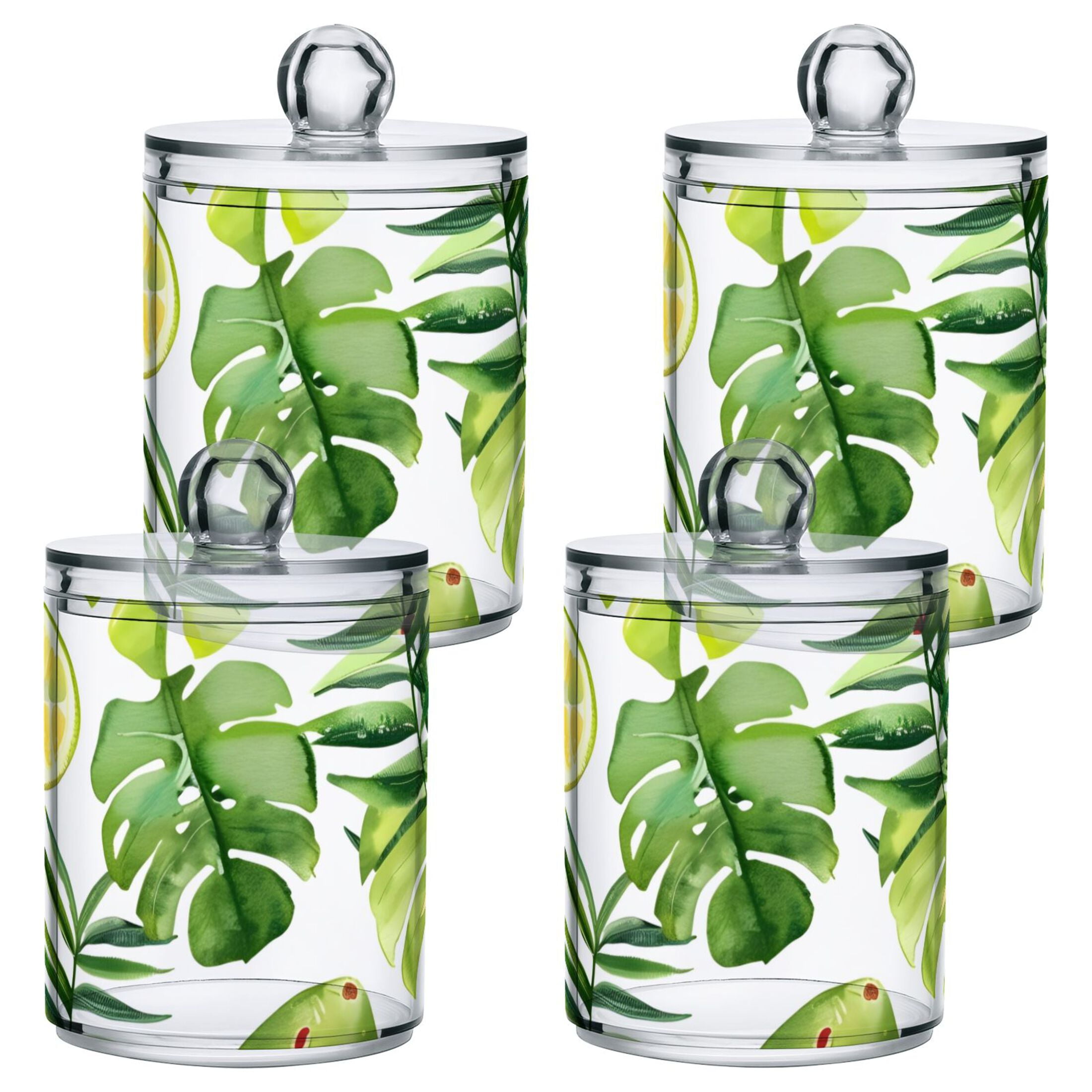 Palm Tree Leaves Lemons Watercolor Translucent Plastic Cans Storage ...
