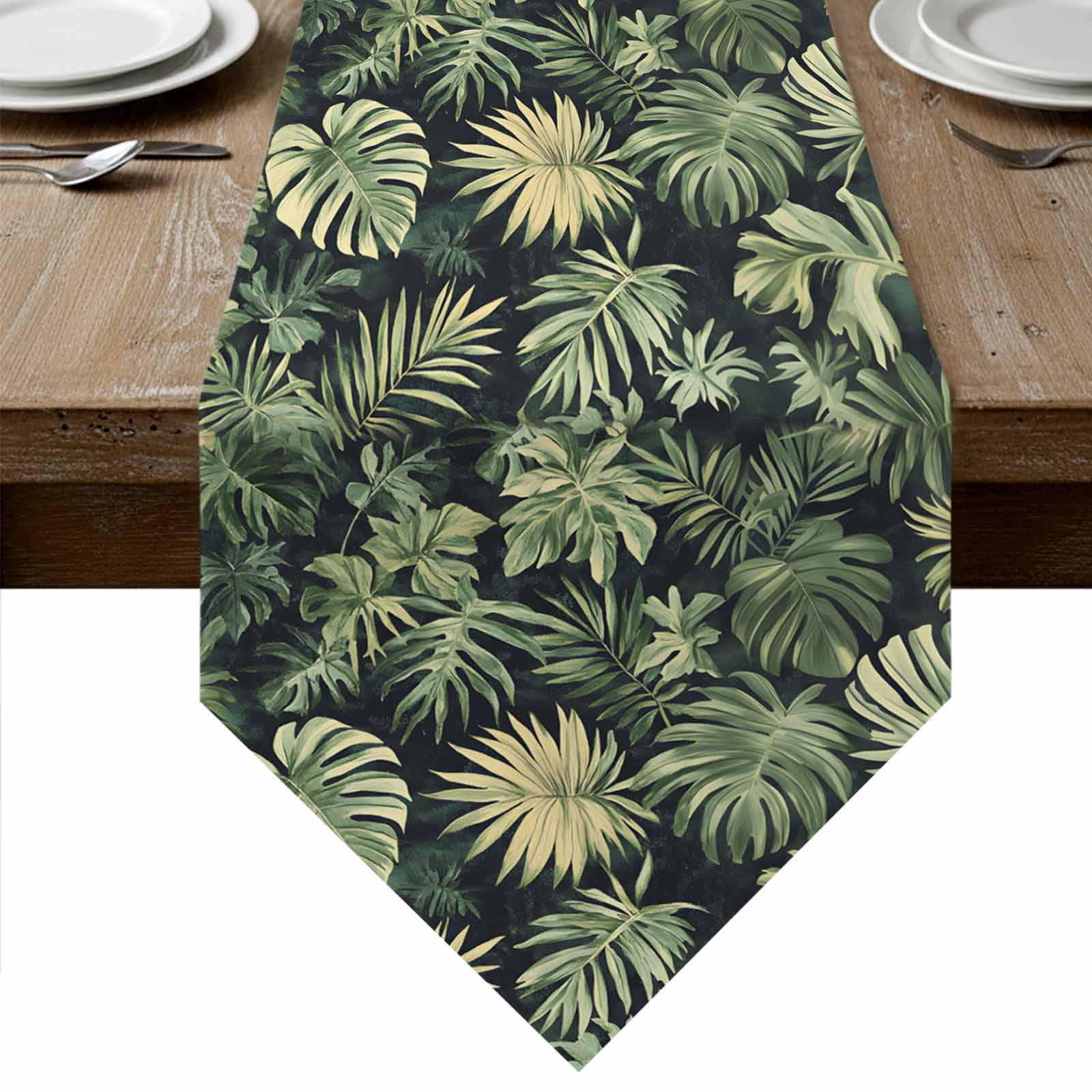 Palm Tree Leaves Table Runner Linen Burlap Table Runner 72 Inches Long ...