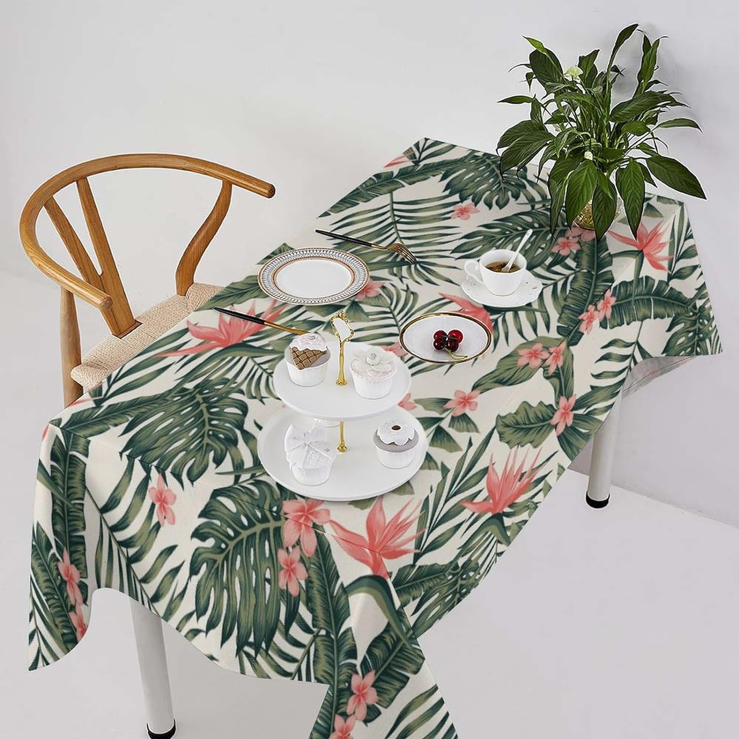 Palm Tree Leaves Tablecloths, Summer Beach Tropical Palm Leaves Floral ...