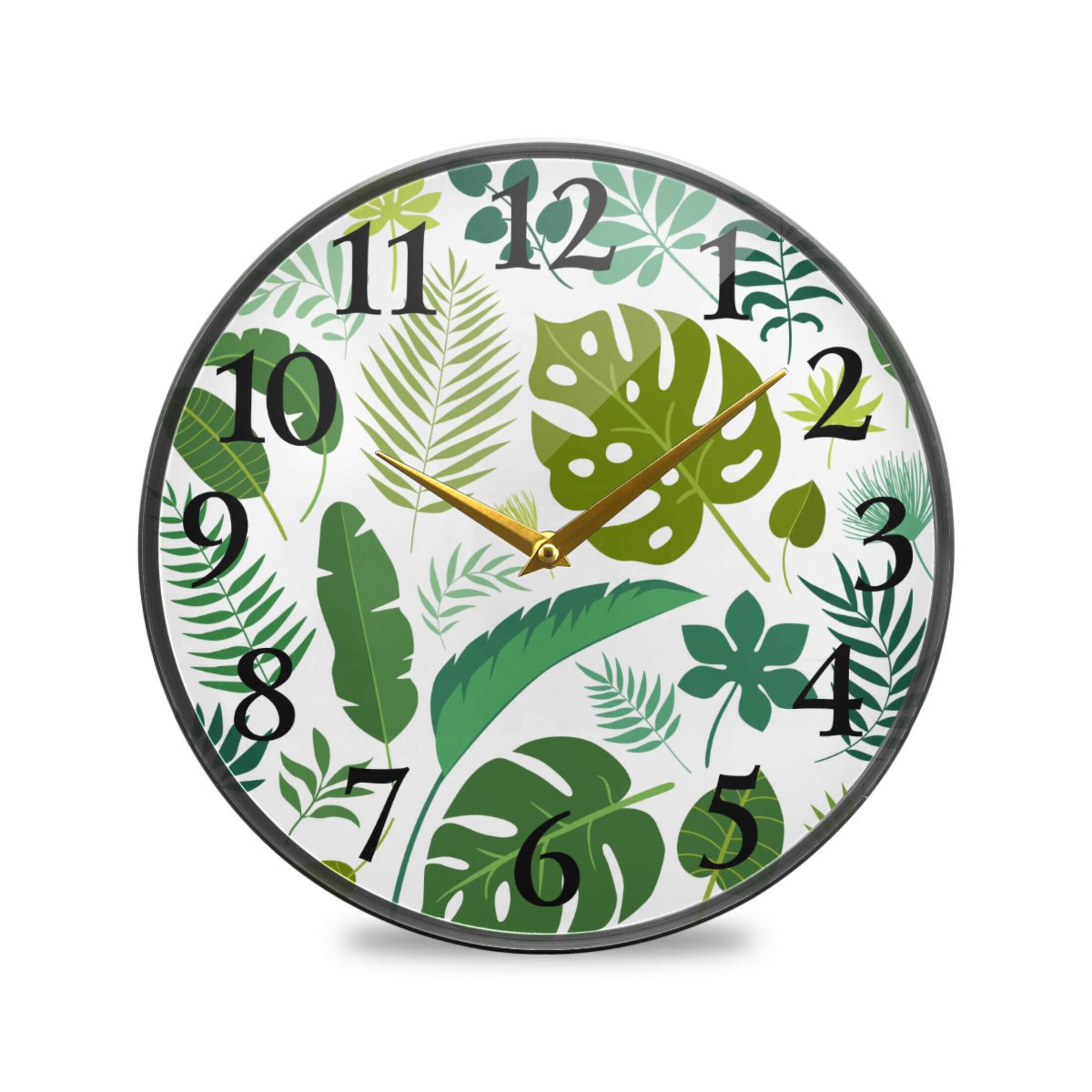 Palm Tree Leaves Wall Clocks Battery Operated 11.9 Inch Round Clock ...