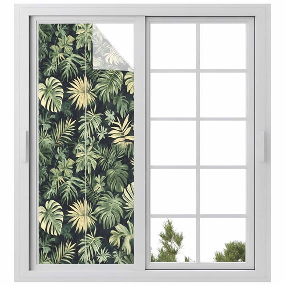 Palm Tree Leaves Window Privacy Film, Summer Tropical Green Botanical ...