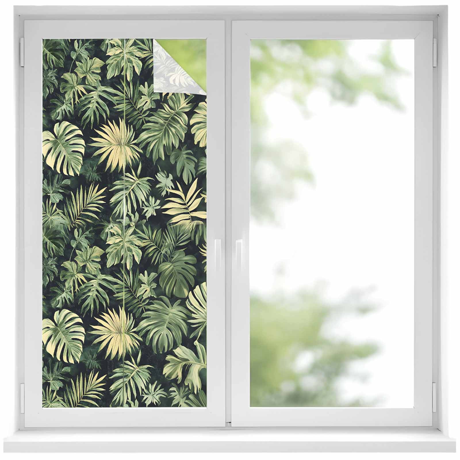 Palm Tree Leaves Window Privacy Film, Summer Tropical Green Botanical ...