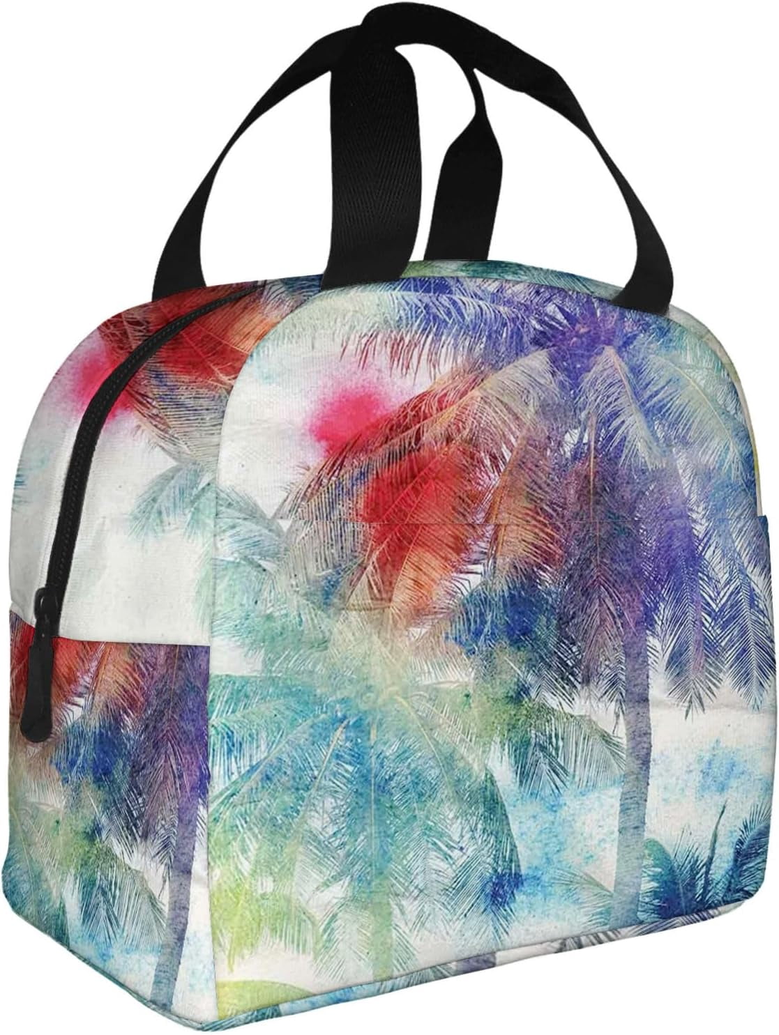 Palm Tree Lunch Bag,Retro Watercolor of Palm Trees on Tropical ...
