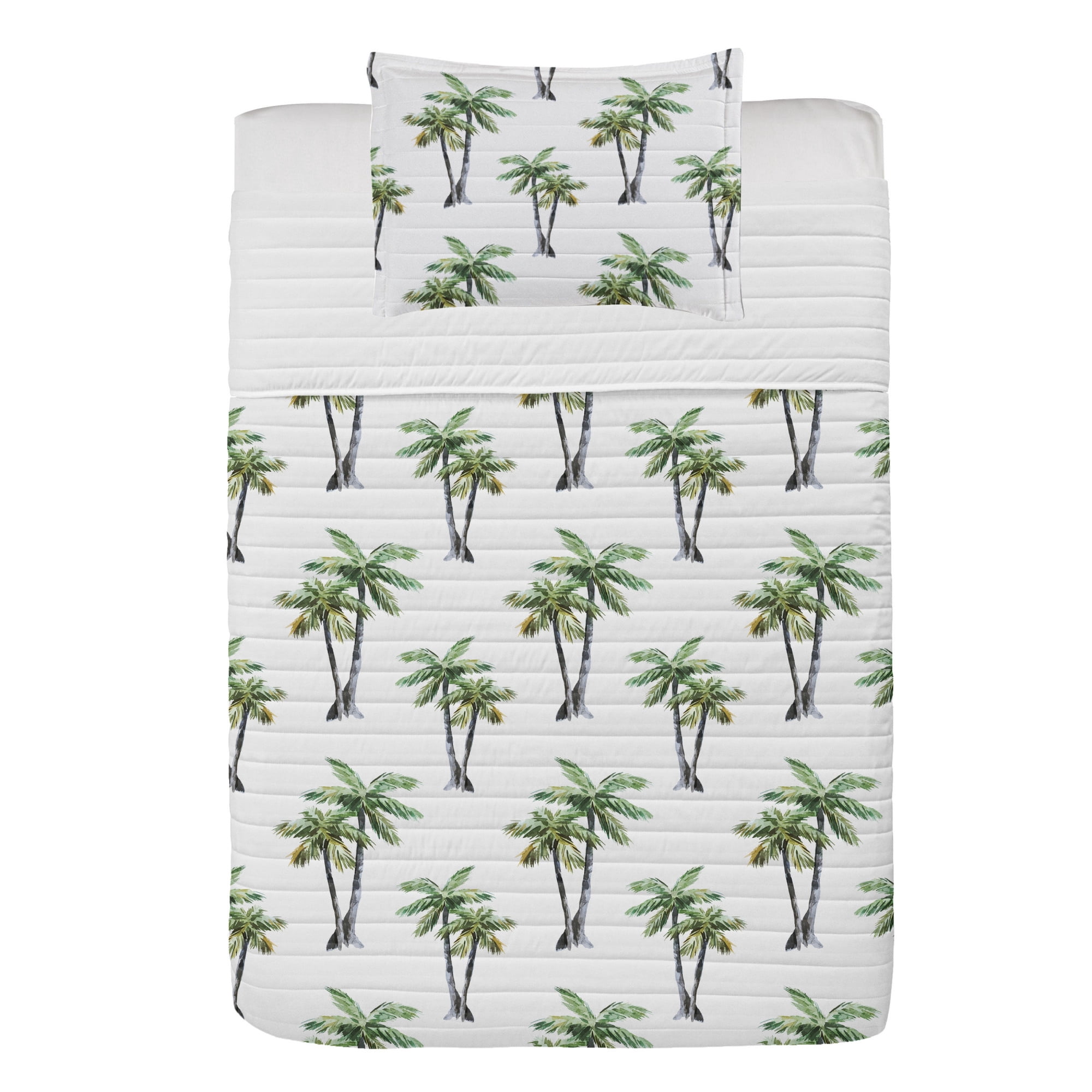 Palm Tree Microfiber Bedspread Set, Botanical Watercolor Art of ...