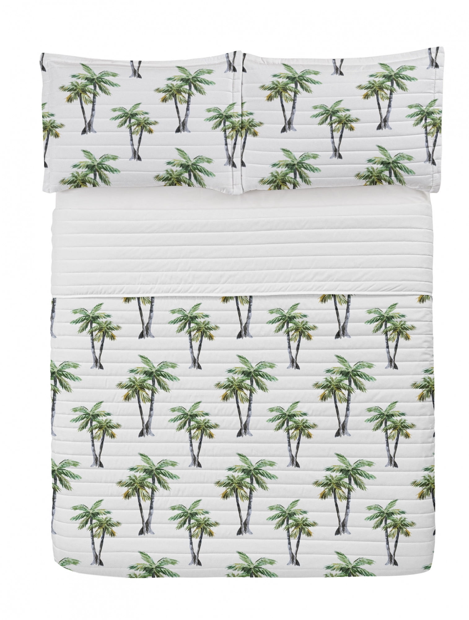 Palm Tree Microfiber Bedspread Set, Botanical Watercolor Art of ...