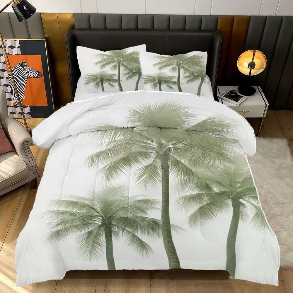 Palm Tree Mist Print Comforter Set Queen Size Bedding Set For Travl ...