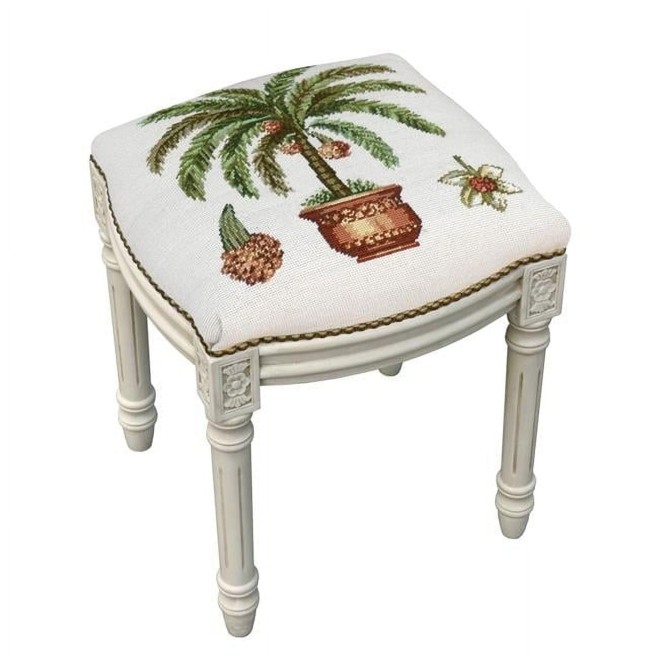 Palm Tree Needlepoint Upholstered Vanity Stool, Antique White - Walmart.com