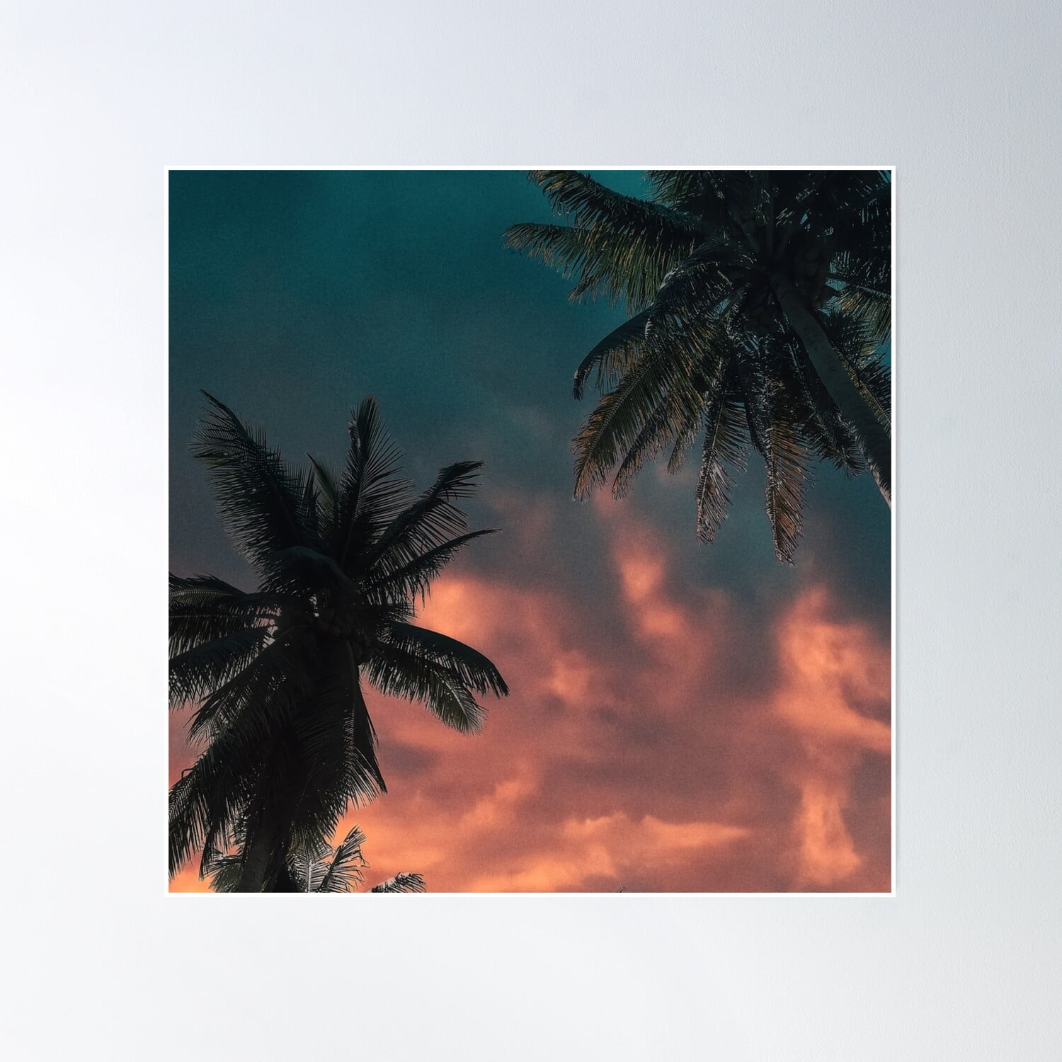 Palm Tree On Orange Dark And Blue Summer Sunset Poster Wall Art, Modern ...