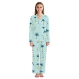 Palm Tree Pattern Women Pajama Set Soft Notch Collar Button Down Long ...
