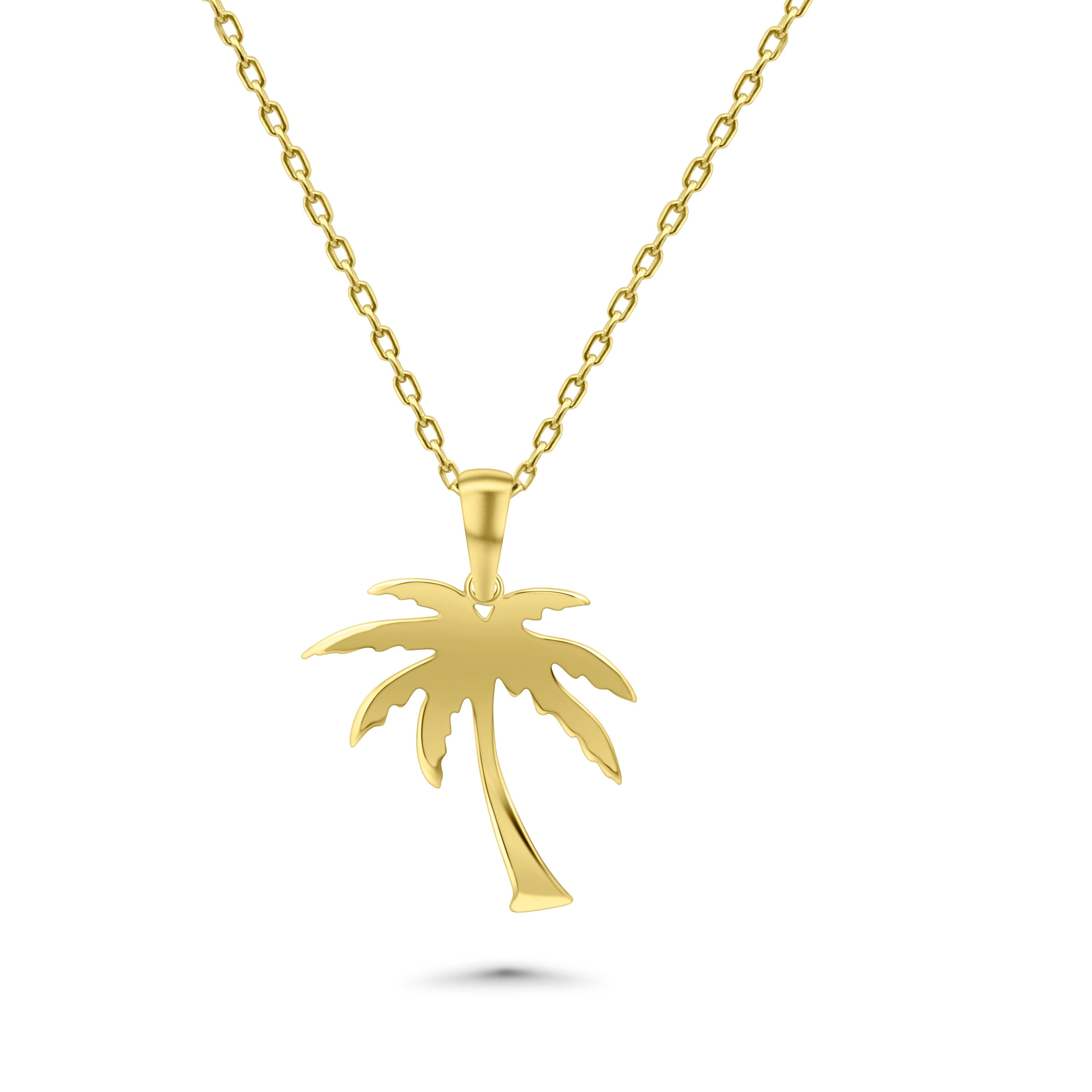 Palm Tree Pendant Necklace in 14 Karat Solid Gold | Tropical Gold Charm ...