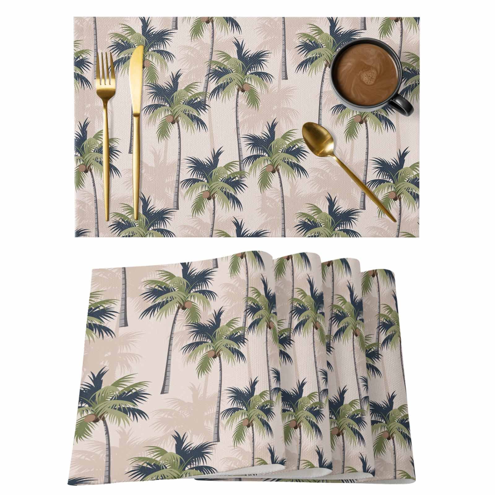 Palm Tree Placemats Set of 4, Tropical Coconut Botanical Summer Seaside ...