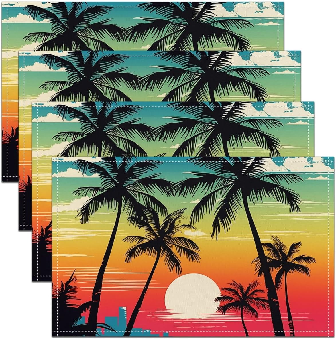 Palm Tree Print Table Mats Placemat 12"x18" Palm Leaf Placemats Set of ...