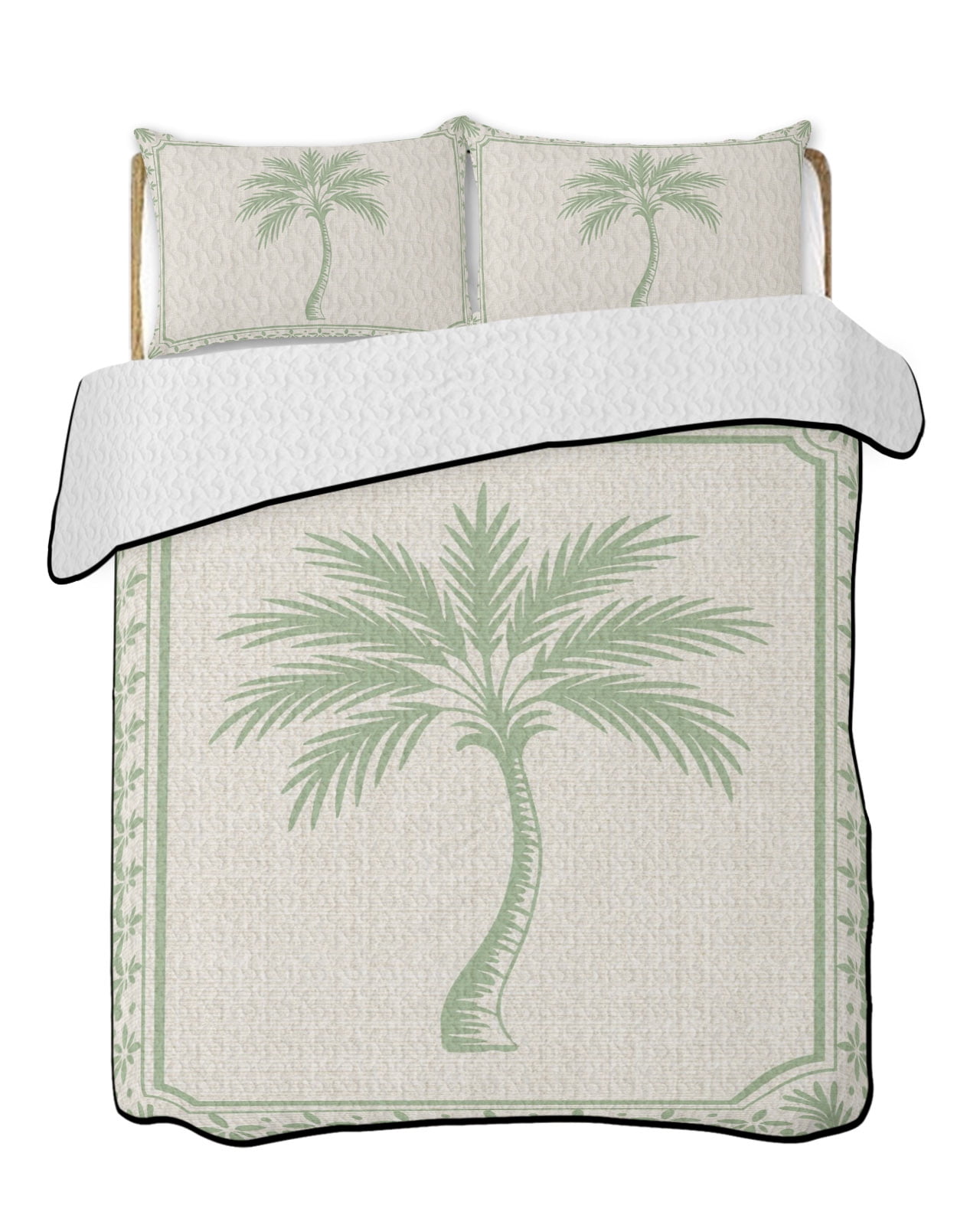Palm Tree Quilts Bedding Set Full Size Coastal Tropical Green Palm Tree ...