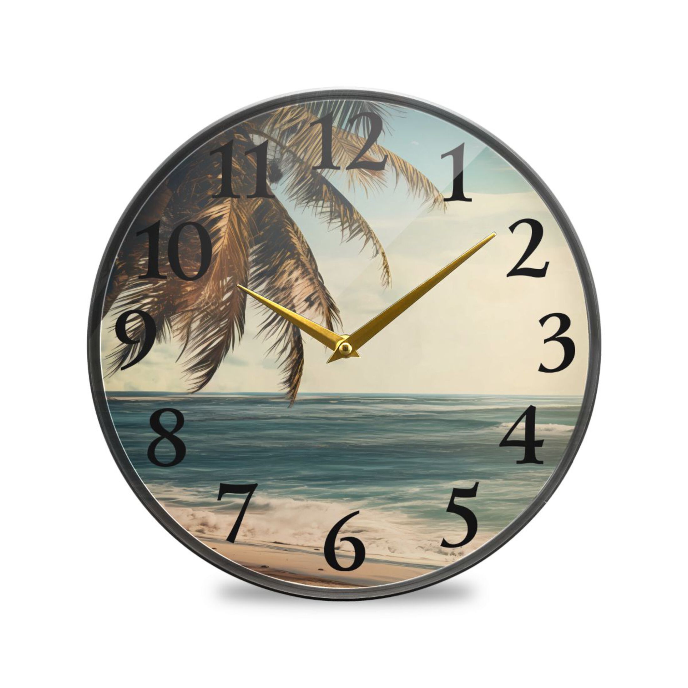 Palm Tree Retro Beach Wall Clocks Battery Operated 9.5 Inch Round Clock ...