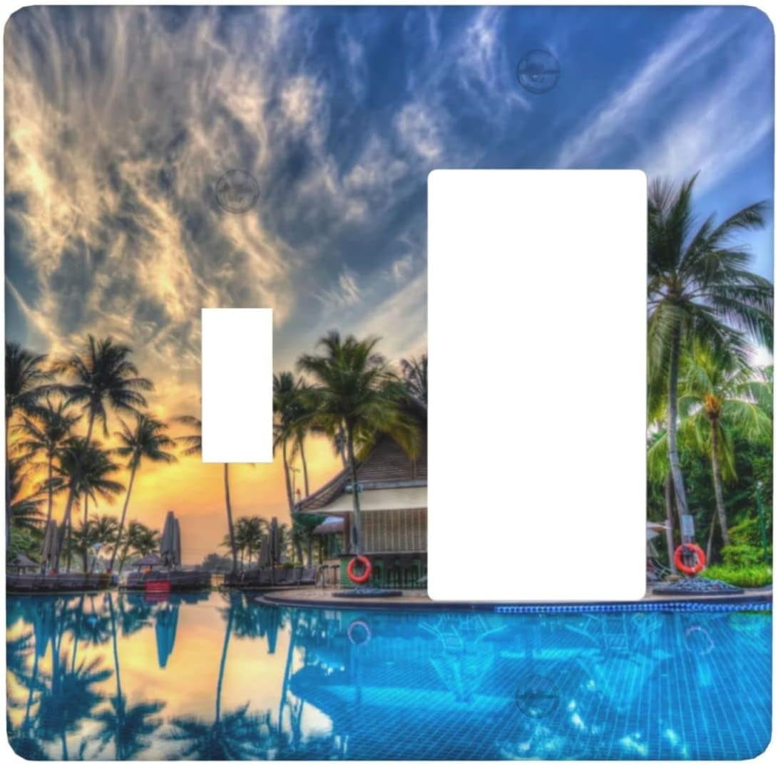 Palm Tree Seaside Coastal Beach Seascape 2 Gang Combination Toggle ...