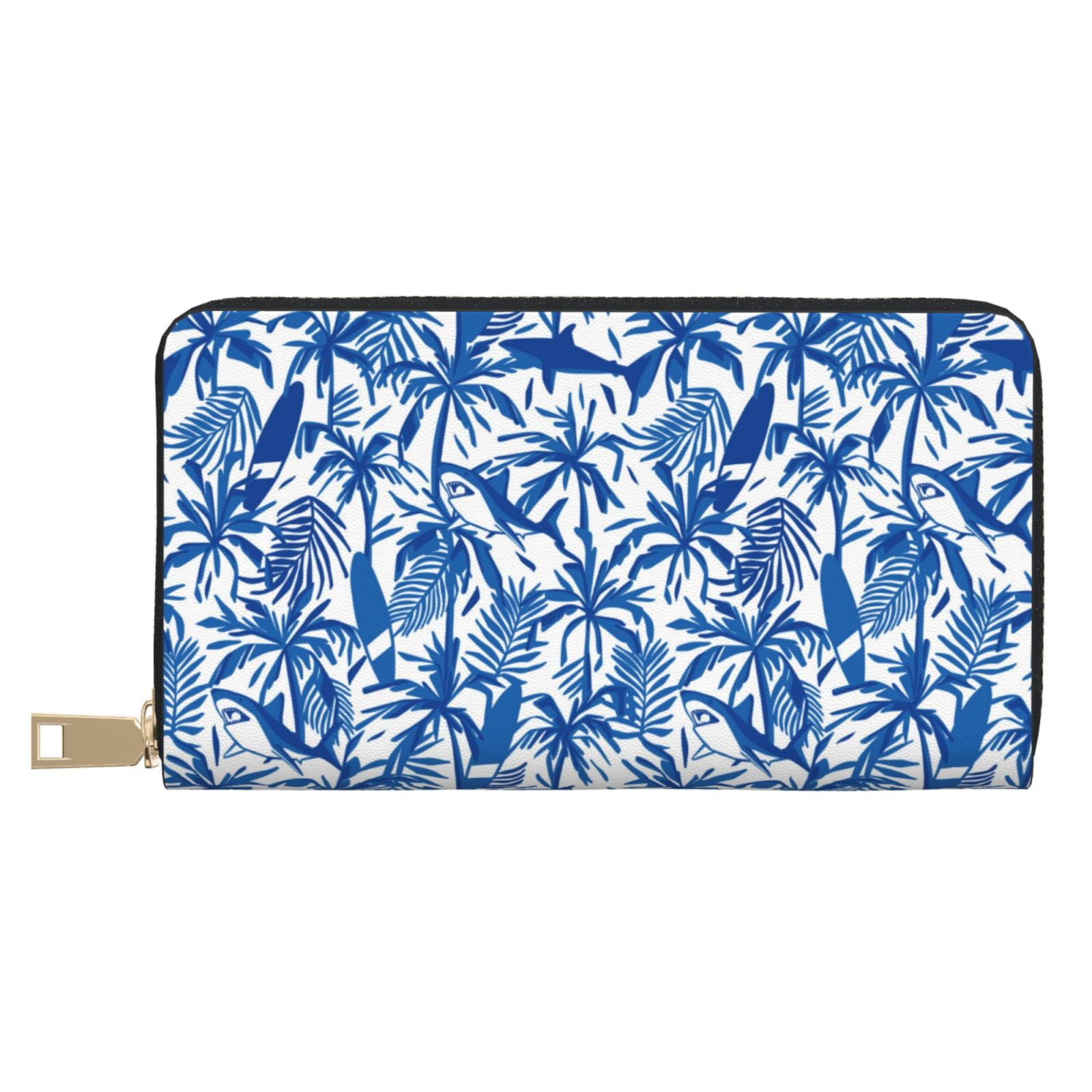 Palm Tree Shark Blue Wallet Women, Leather Bifold Multi Card Wallet ...