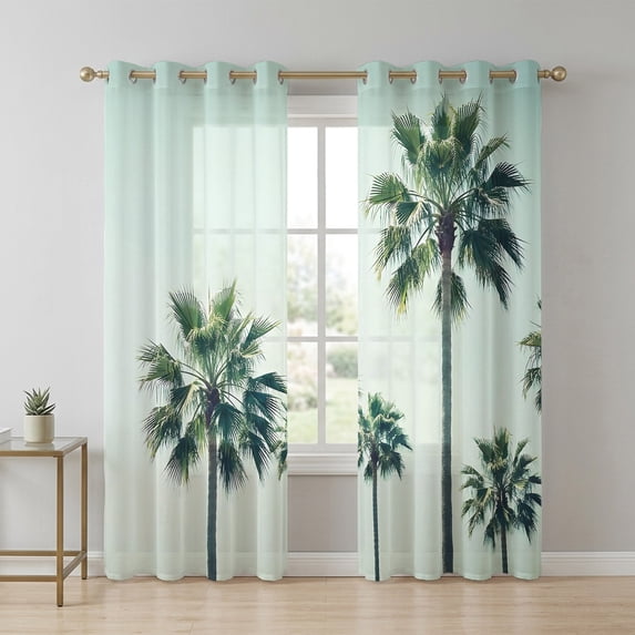 Palm Tree Sheer Curtains 84 Inch Long 2 Panels, Coastal Modern Light ...