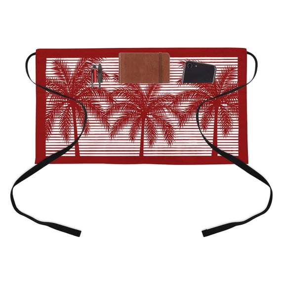 Palm Tree Silhouettes Kitchen Restaurant Half Waist Apron, Red Lines ...