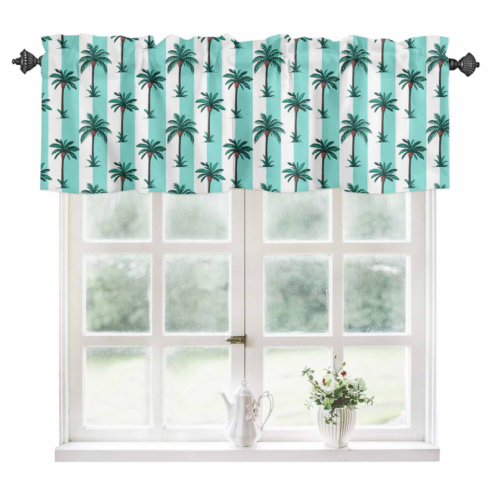 Palm Tree Striped Kitchen Valances for Windows 42x12 Inch Kitchen ...