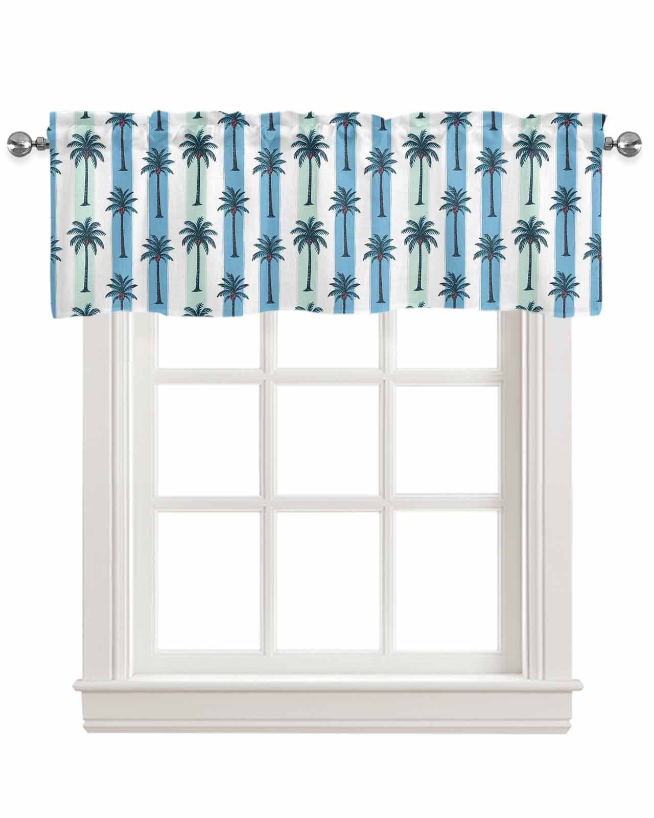 Palm Tree Striped Kitchen Valances for Windows Farmhouse Linen Window ...