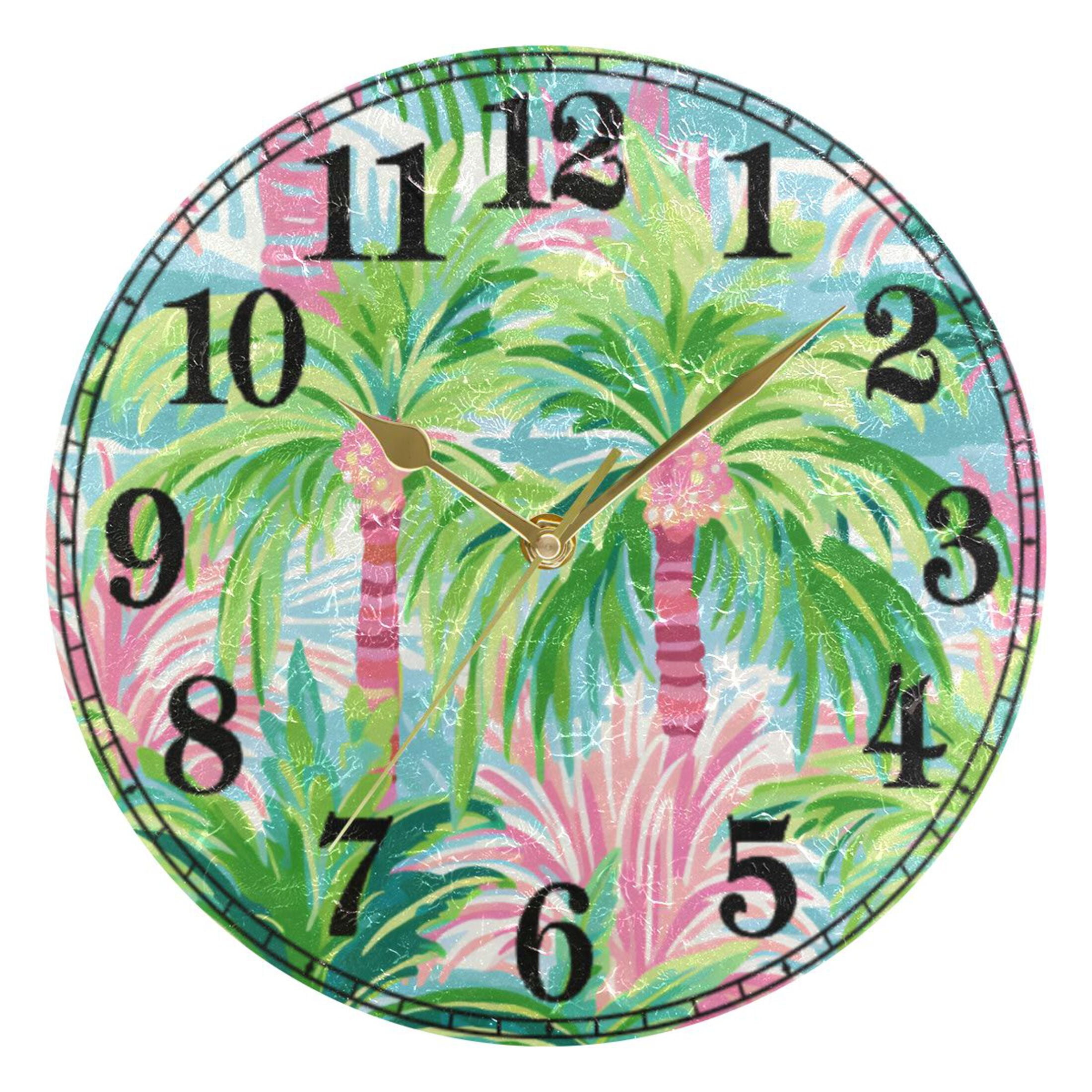 Palm Tree Summer Silent Wall Clock 10" Non-Ticking Battery Clock ...