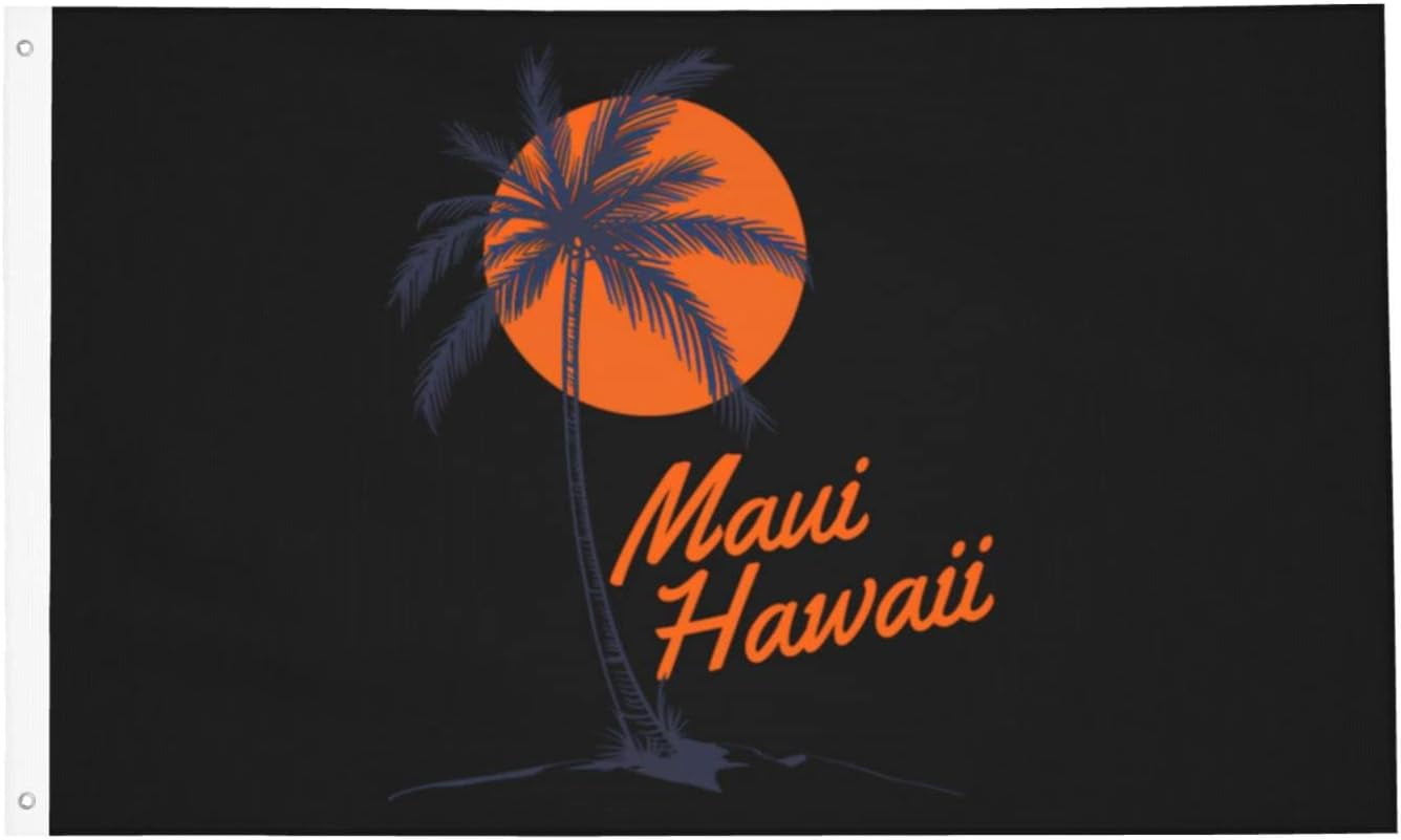 Palm Tree Sun Beach Maui Hawaii Banner With Metal Grommets Double Sided ...