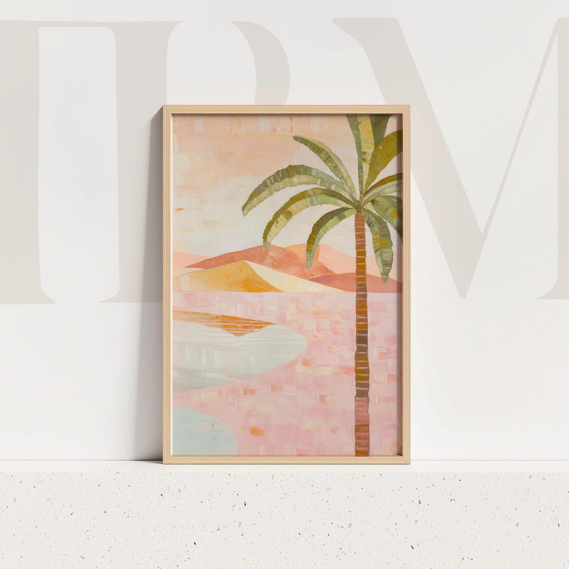 Palm Tree Sunset Art Print, Pink Desert Coastal Landscape Home Decor ...