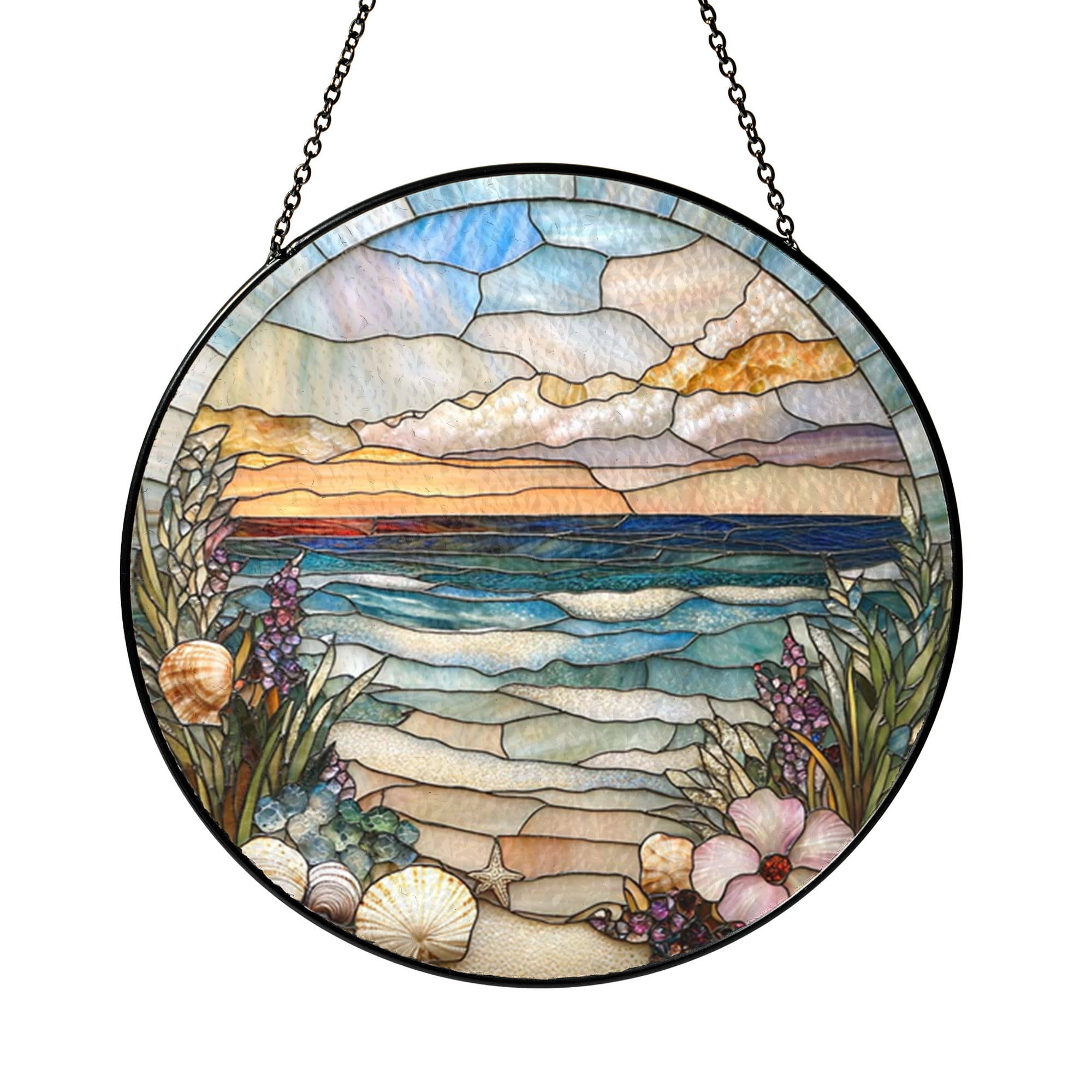 Palm Tree Sunset Glass Suncatcher Window Decor, Stained Glass Style ...