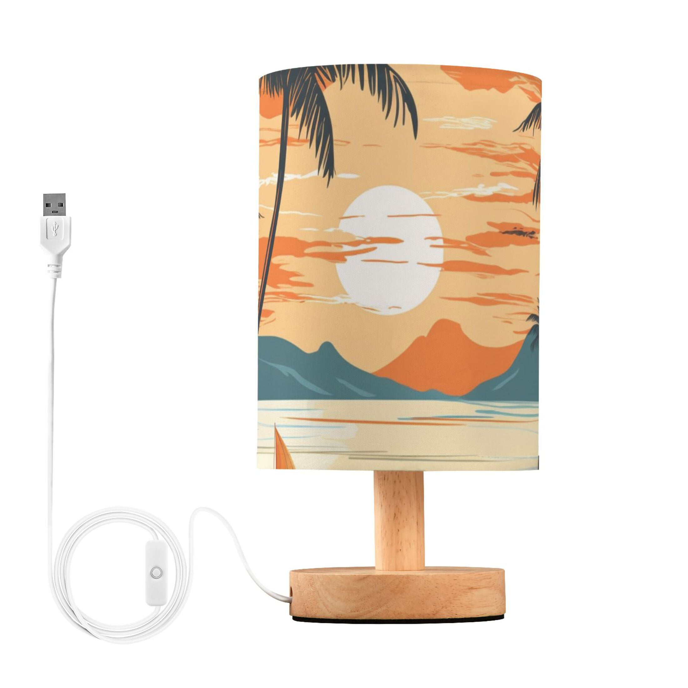 Palm Tree Sunset Landscape Bedside Table Lamp LED Warm Lights with USB ...