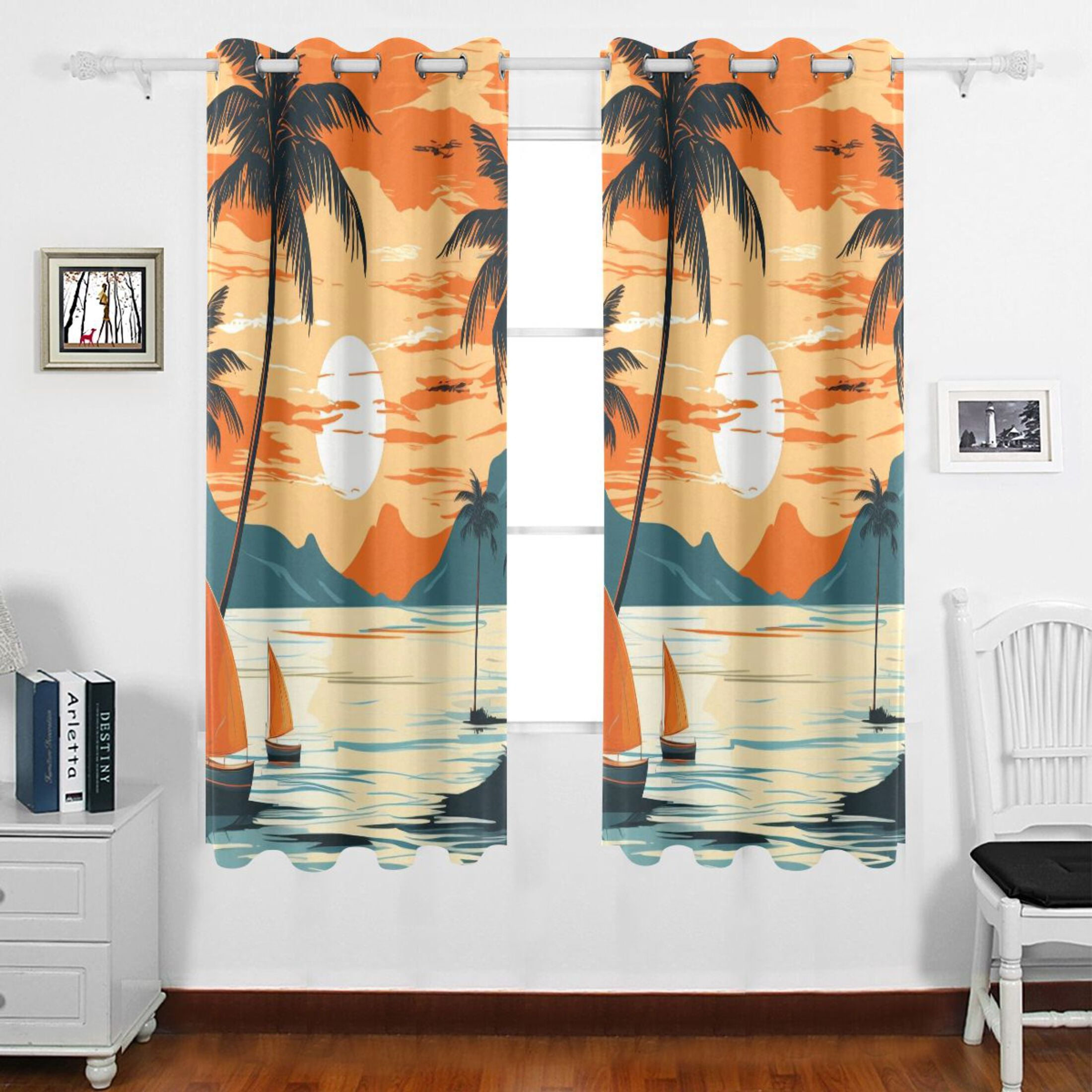 Palm Tree Sunset Landscape Grommet Blackout Curtains Thermal Insulated ...