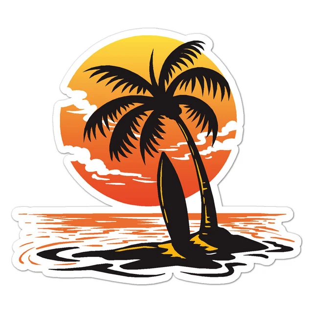 Palm Tree Surfboard Sticker Indoor Outdoor Phone Decal Water Bottle ...