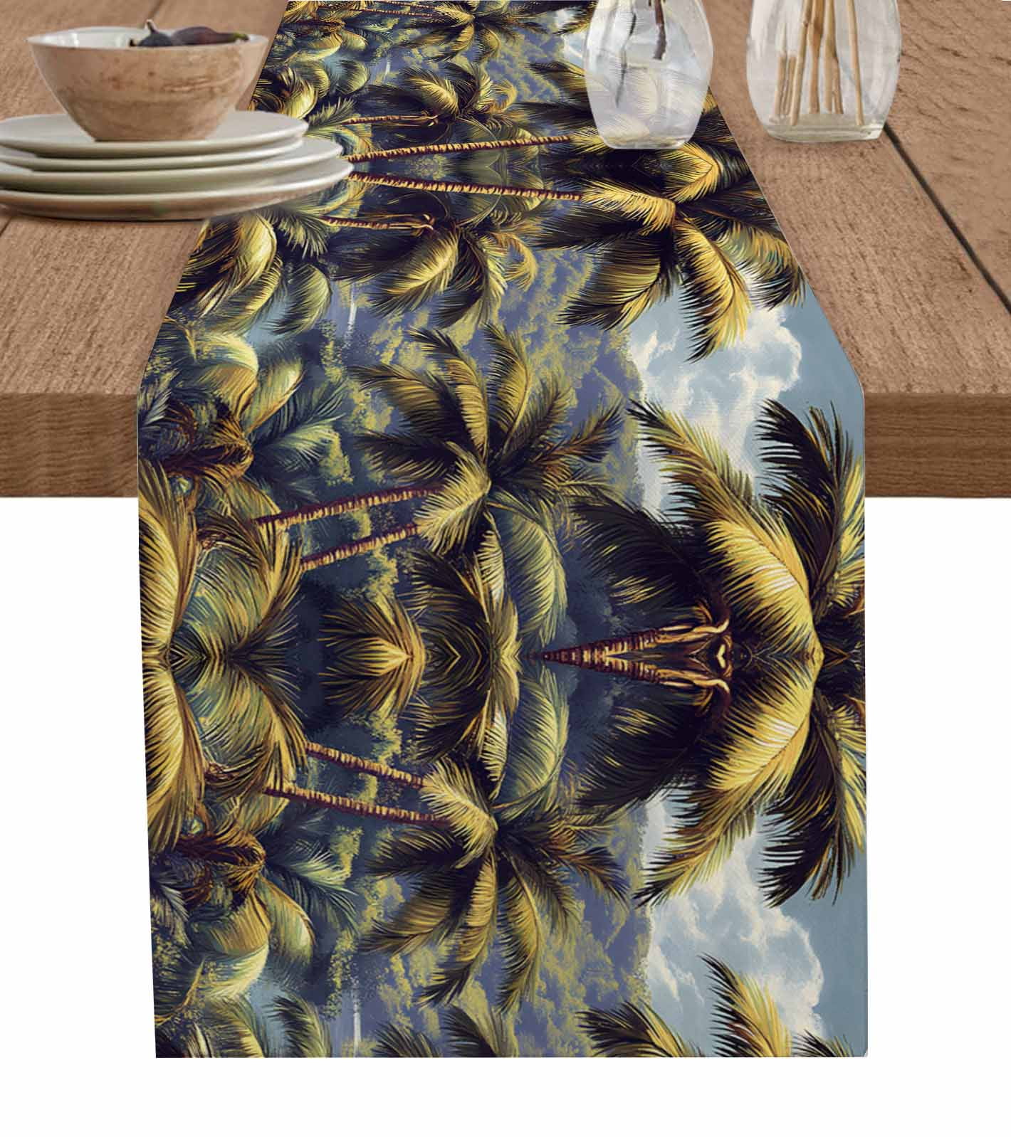 Palm Tree Table Runner 70 Inches, Farmhouse Watercolor Tropical Plant ...
