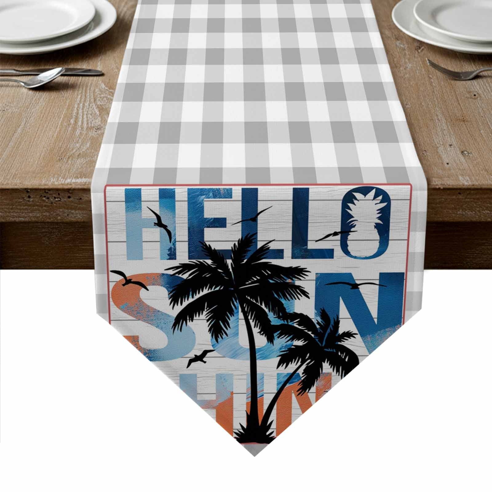 Palm Tree Table Runner Linen Burlap Table Runner 60 Inches Long Retro ...
