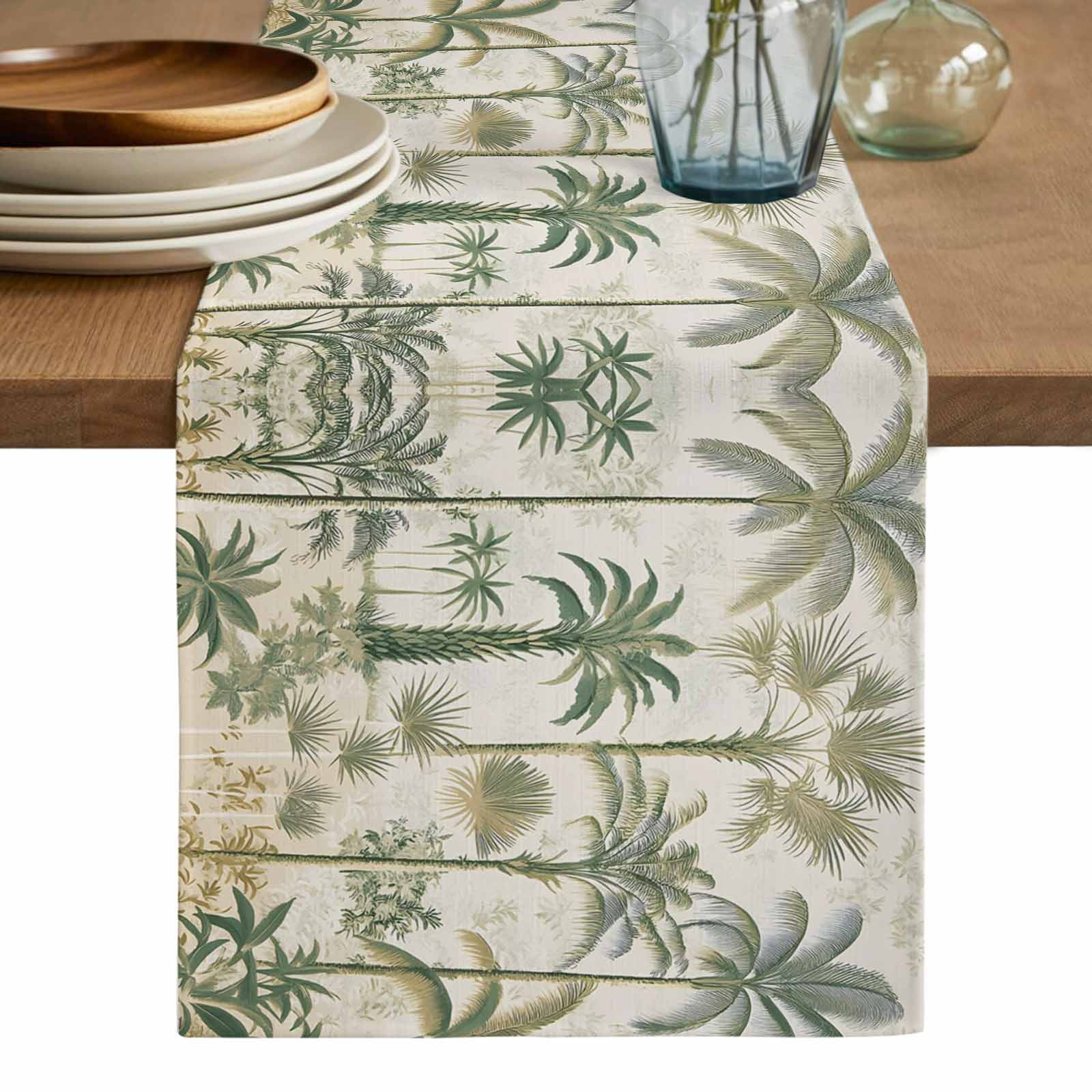 Palm Tree Table Runner, Sage Green Tropical Nature Plant Watercolor ...