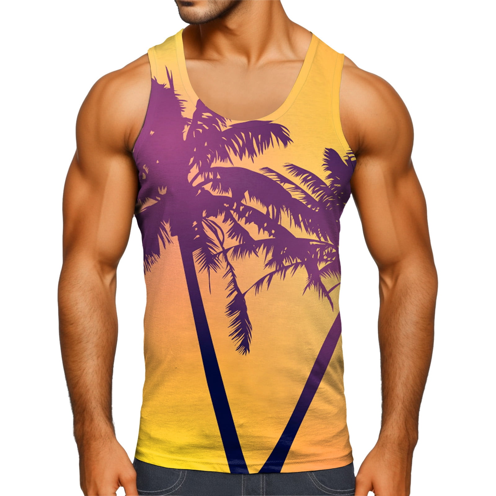 Palm Tree Tanks Tops For Mens Clearance Sleeveless Tie Dye Backless