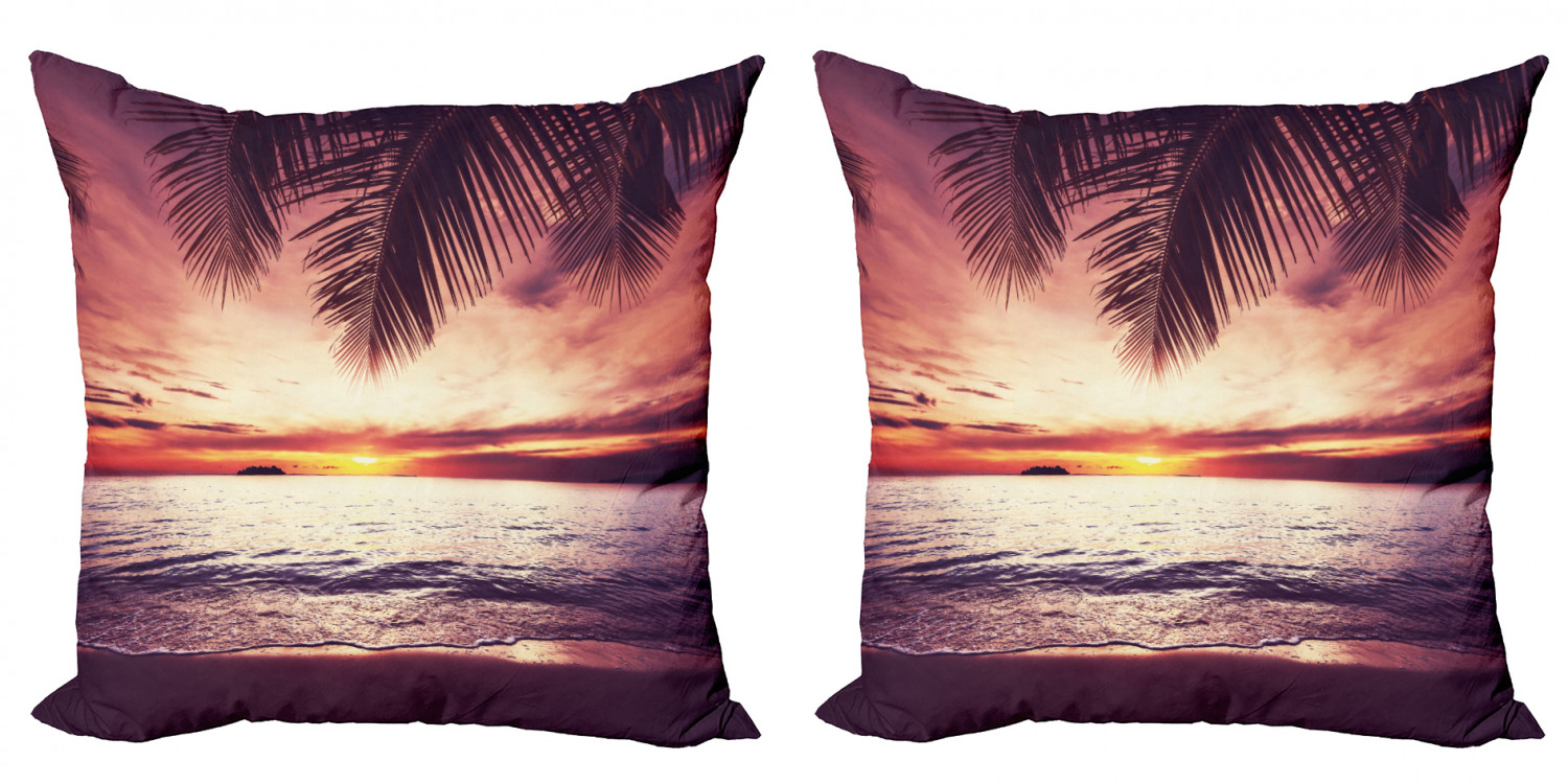 Ambesonne Tropical Throw Pillow Cover 2 Pack, Sunset Ocean Waves, 18 ...
