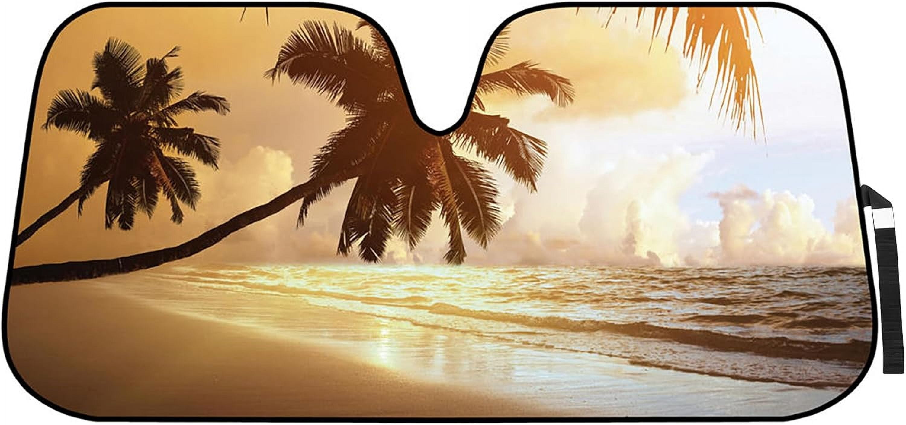 Palm Tree Tropical Island Front Windshield Sun Shade Accordion Folding ...